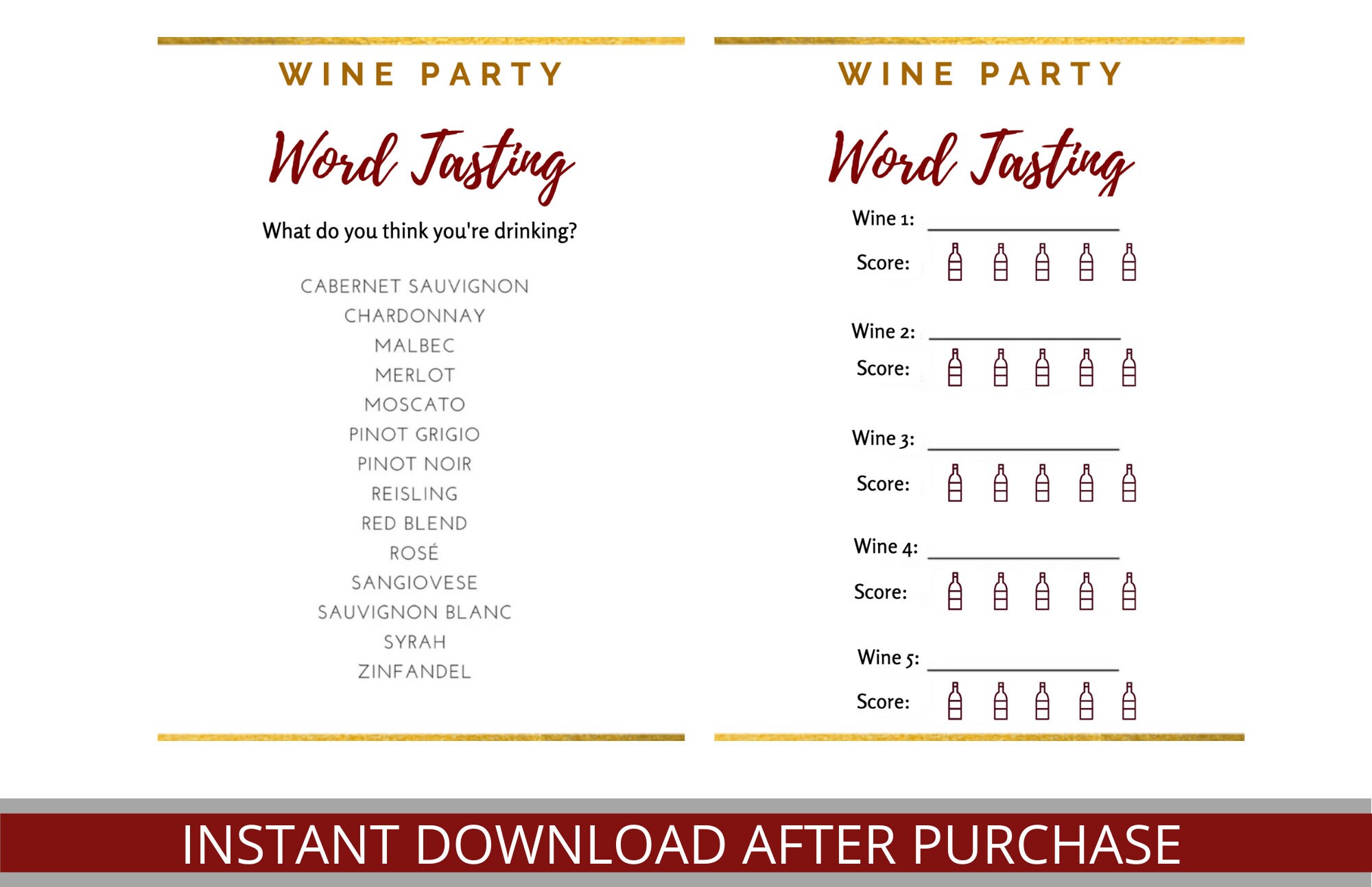 Wine Tasting Party Game Print at Home Wine PARTY INSTANT DOWNLOAD - Etsy
