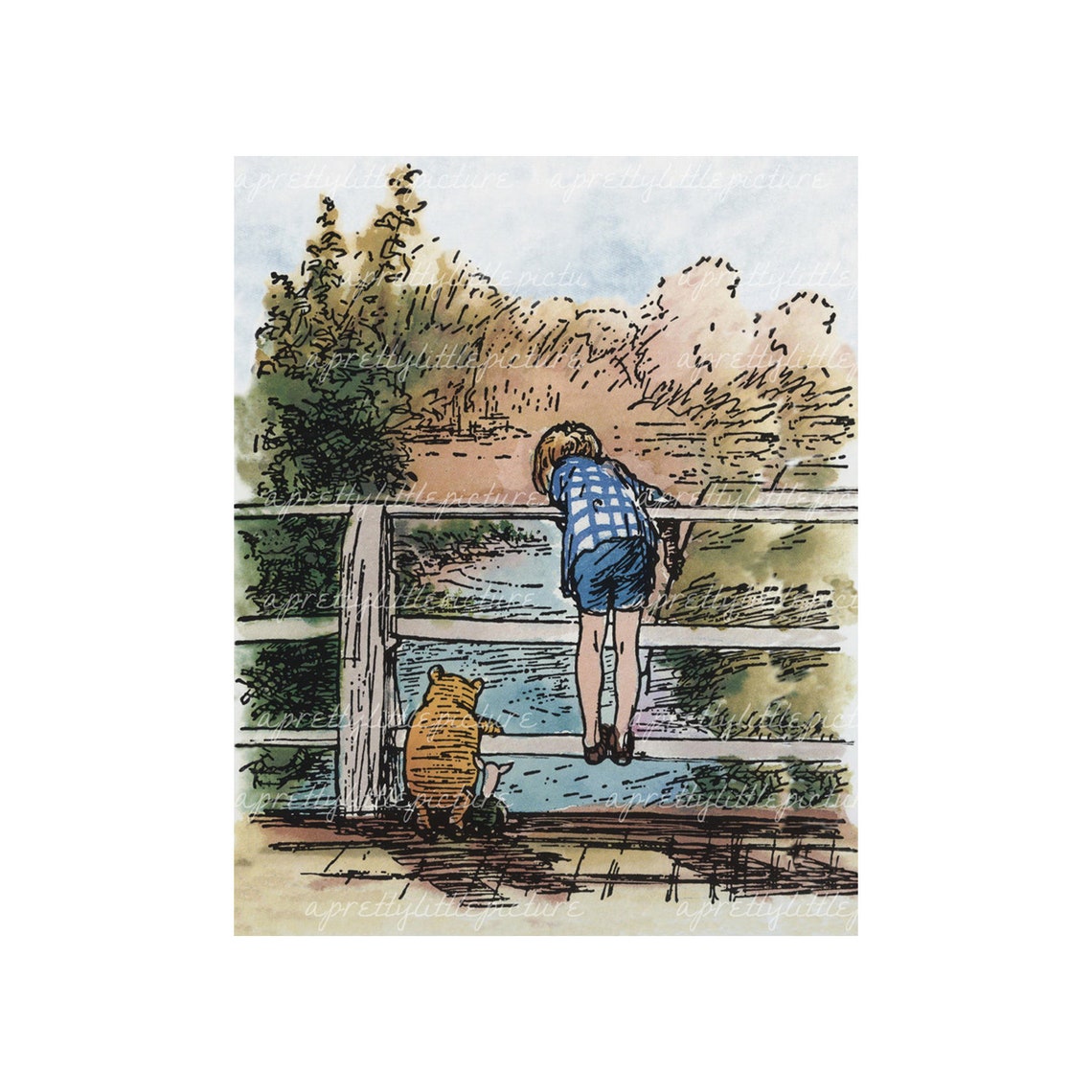 Classic Pooh Print, Christopher Robin, Bridge Illustration - Etsy