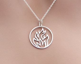Sterling Silver Fire Element Charm Necklace, Fire Element Symbol Charm ...