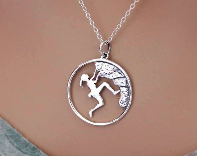 Sterling Silver Rock Climbing Girl Necklace Rock Climbing - Etsy