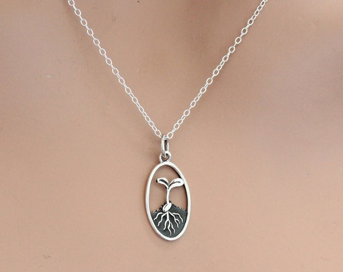 Seed and Sprout Necklace, 925 Sterling Silver Sprout Charm, Seed ...