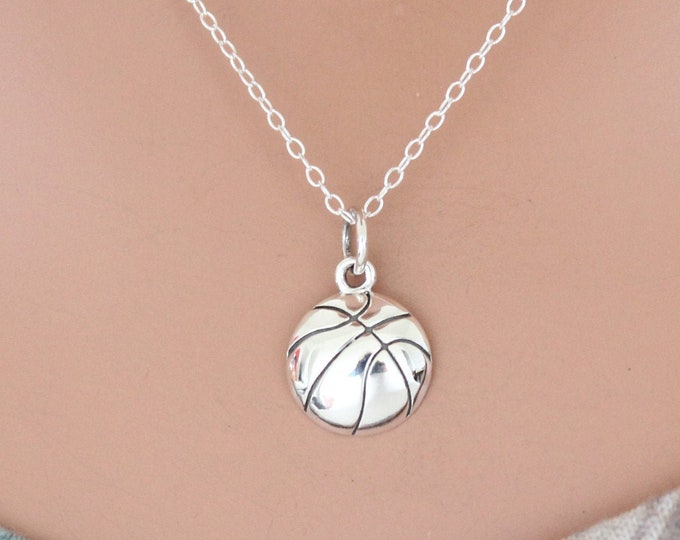 Sterling Silver Basketball Charm Necklace, Silver Basketball Pendant ...