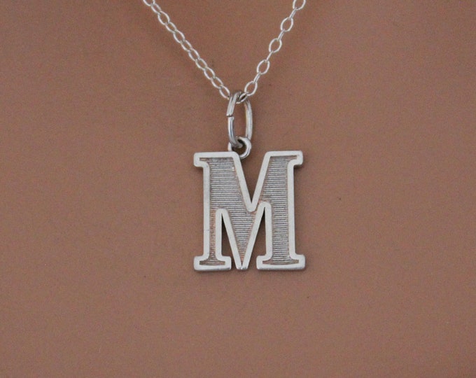 Sterling Silver Uppercase M Initial Charm Necklace, Sterling Silver ...
