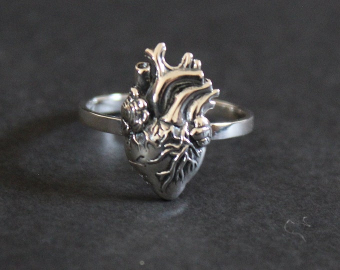 Sterling Silver Anatomical Heart Ring Silver Anatomical Heart - Etsy