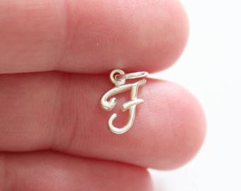 Sterling Silver Script Letter F Charm Initial Cursive Shiny Solid .925 ...