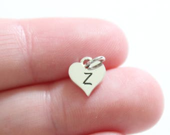 Sterling Silver Z Letter Heart Necklace, Silver Tiny Stamped Z Initial ...