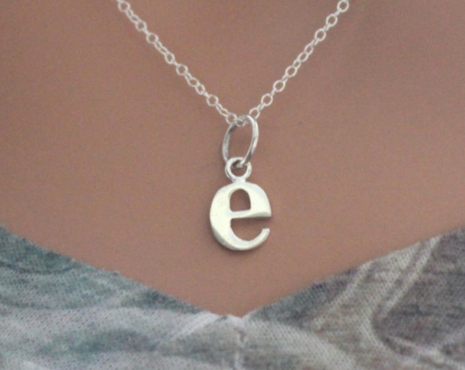 Sterling Silver Lowercase E Initial Charm Necklace, E Initial Necklace ...