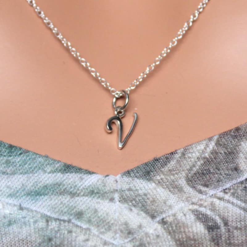 V Initial Necklace - Etsy