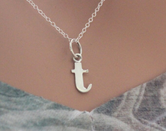 Sterling Silver Lowercase T Initial Charm Necklace, T Initial Necklace ...