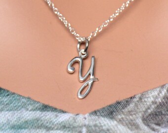 Sterling Silver Cursive I Initial Necklace I Letter Necklace | Etsy