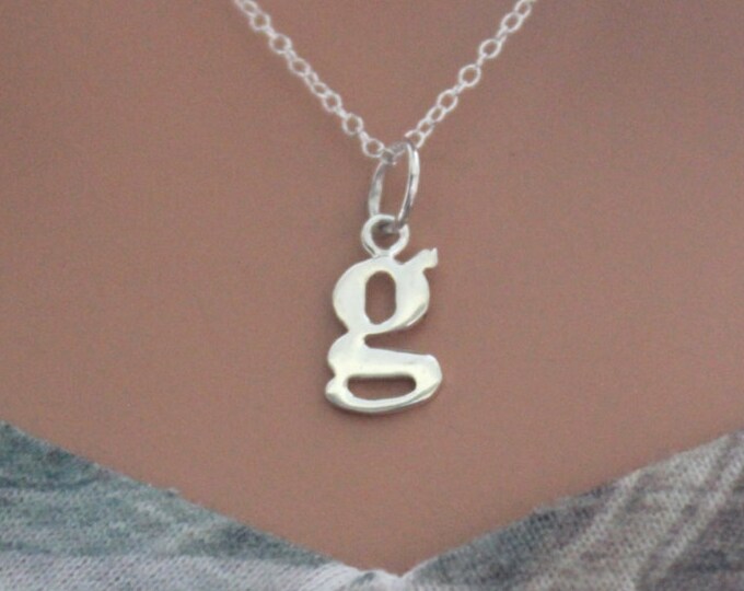 Sterling Silver Lowercase G Initial Charm Necklace, G Initial Necklace, Large G Letter Necklace ...