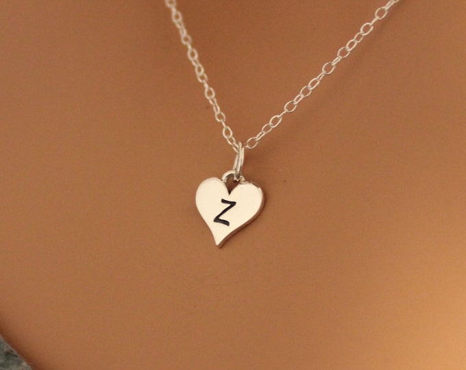 Sterling Silver Z Letter Heart Necklace, Silver Tiny Stamped Z Initial ...