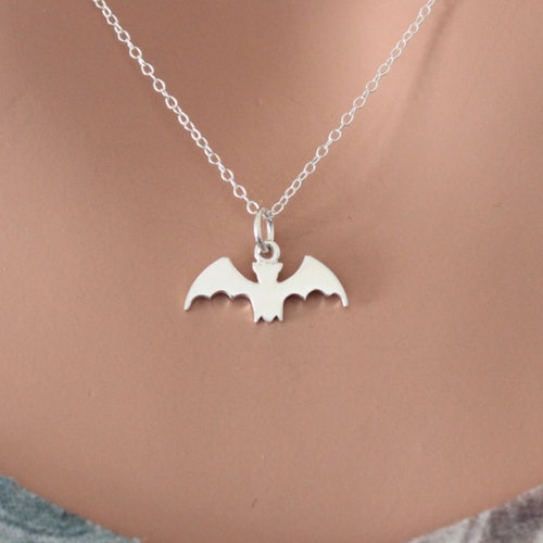 Sterling Silver Bat Necklace Cute Bat Charm Necklace Hanging - Etsy
