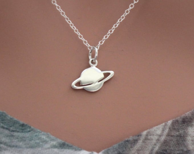 Sterling Silver Saturn Charm Necklace, Saturn Outer Space Charm ...