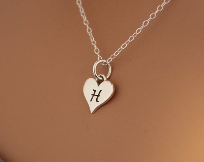 Sterling Silver H Letter Heart Necklace, Silver Tiny Stamped H Initial ...