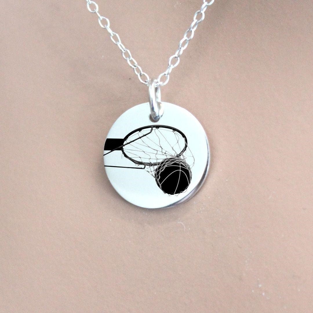 Sterling Silver Basketball Charm Necklace: Customizable Engraving - Etsy