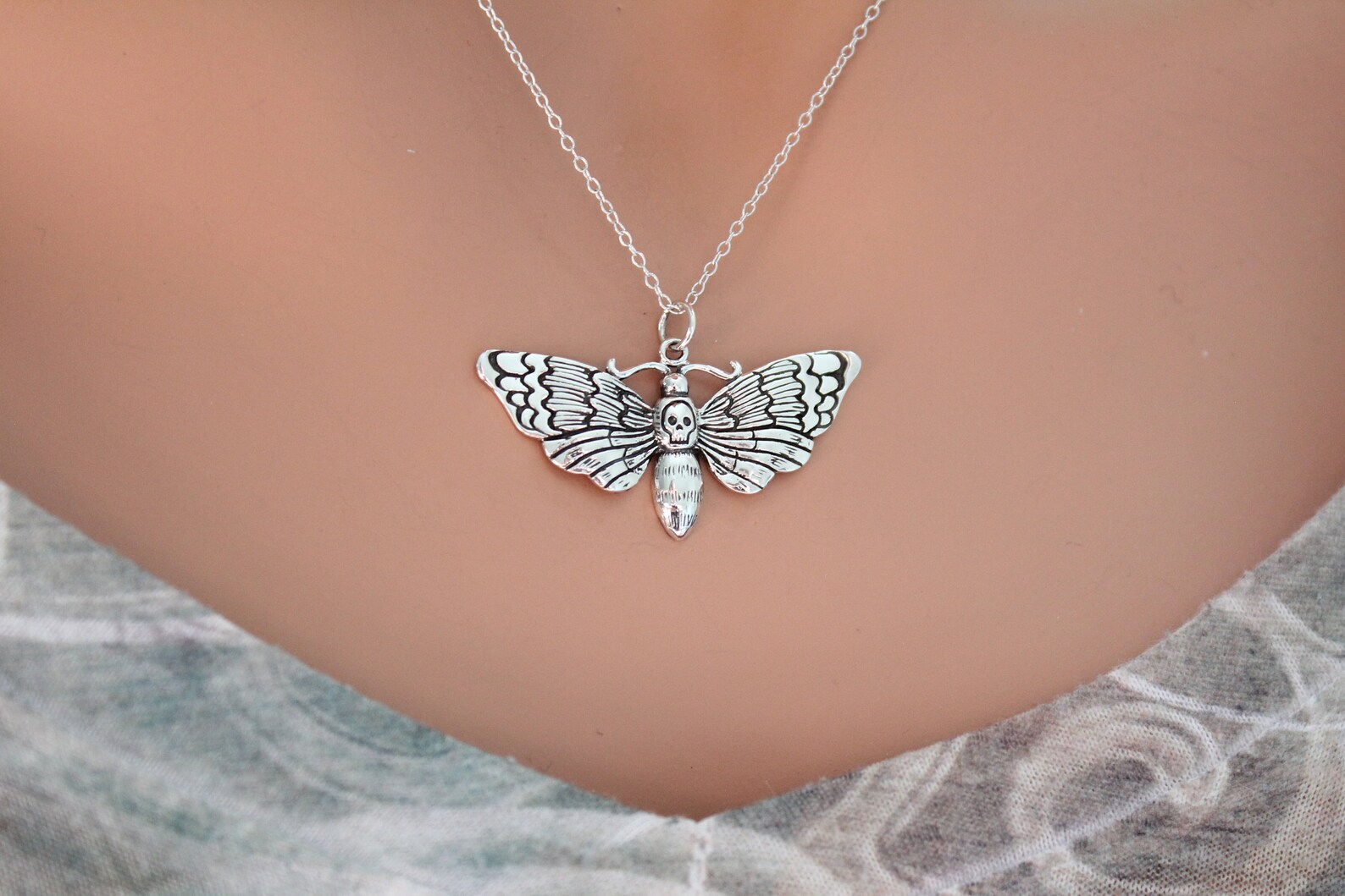 Sterling Silver Death's-head Hawk Moth Necklace - Etsy