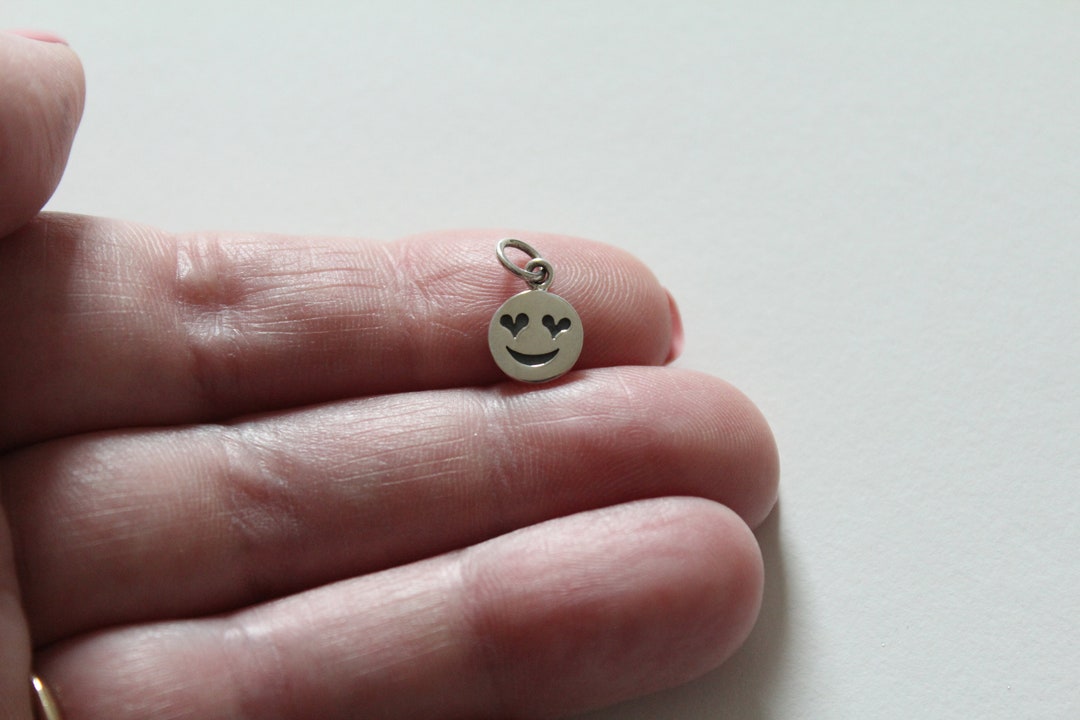 Sterling Silver Heart Eye Emoji Charm, Love Emoji Charm, Heart Eyed ...