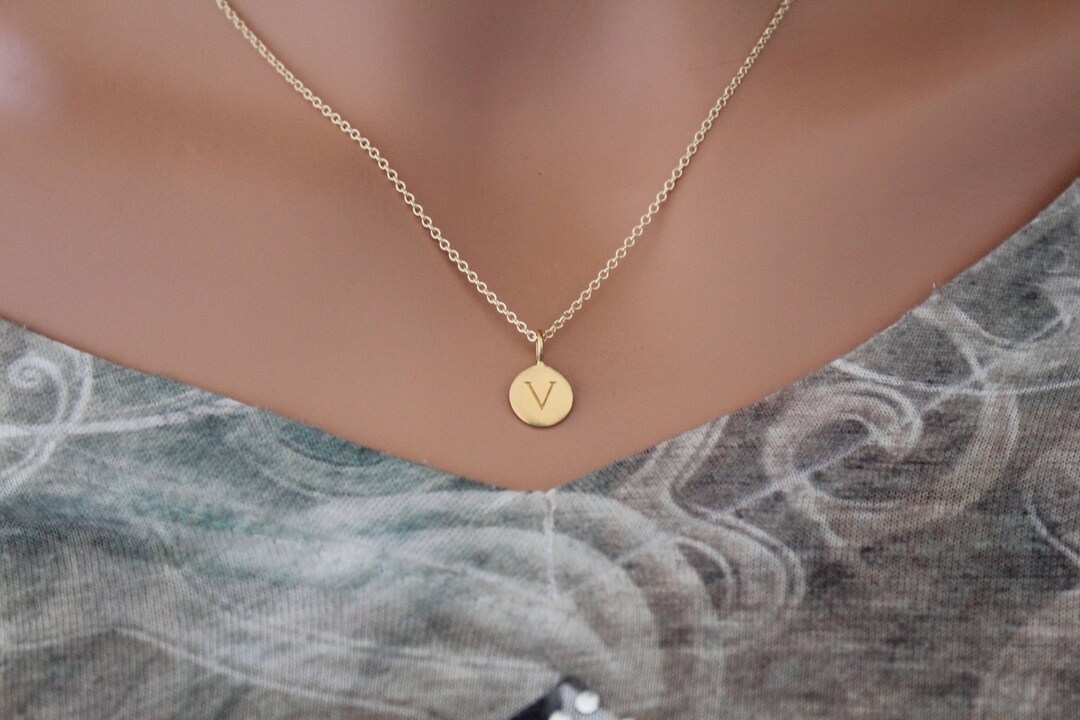 Gold Simple V Initial Necklace, Gold Stamped V Necklace, Stamped V ...