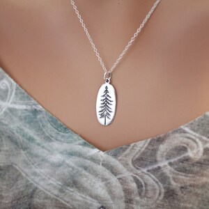 Sterling Silver Etched Pine Tree Charm Necklace, Pine Tree Charm ...