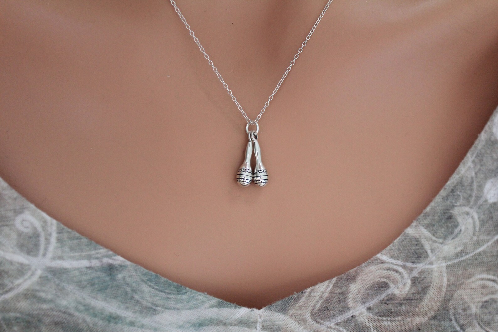 Sterling Silver Maracas Charm Necklace, Sterling Silver Maracas Pendant ...