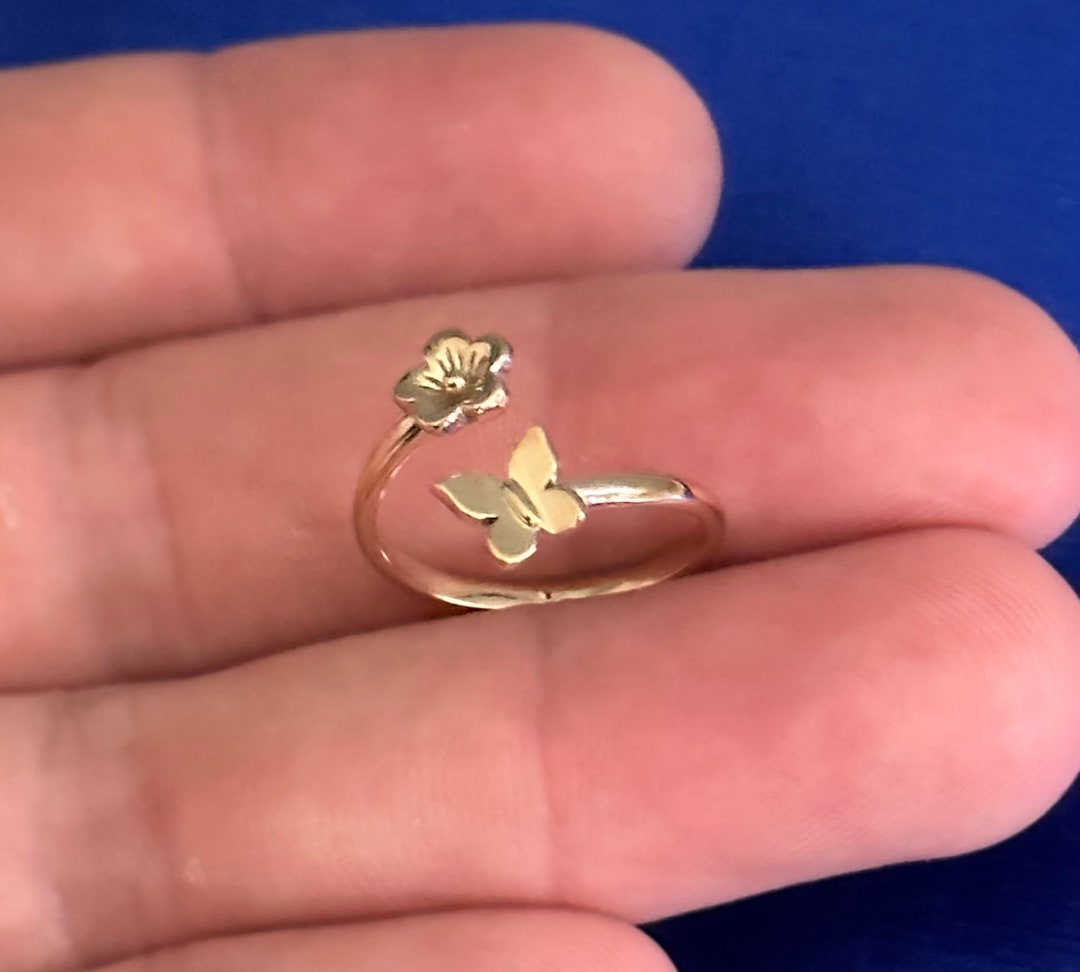 Bronze Adjustable Butterfly and Flower Ring - Etsy