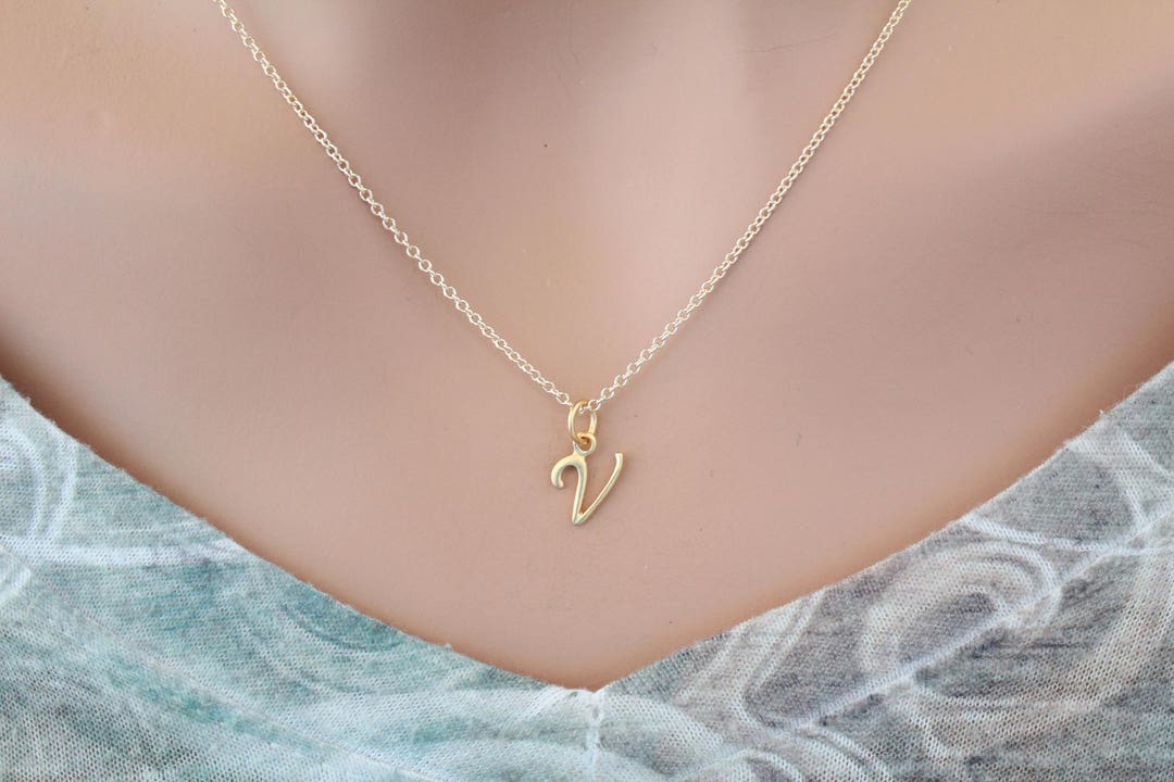 Gold Cursive V Initial Necklace, V Letter Necklace, Cursive V Initial ...