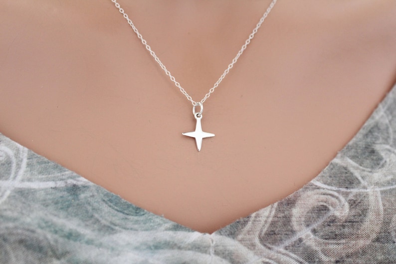 Sterling Silver Four Pointed Star Charm Necklace Silver Four - Etsy
