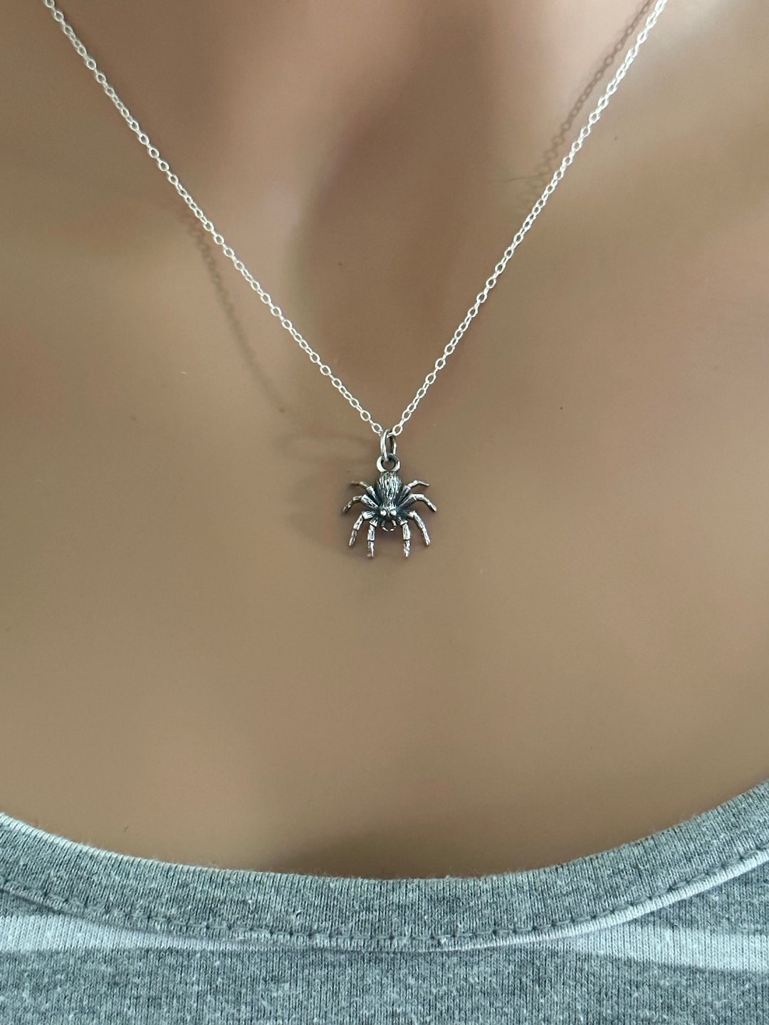 Sterling Silver Spider Necklace, Silver Lifelike Spider Necklace ...