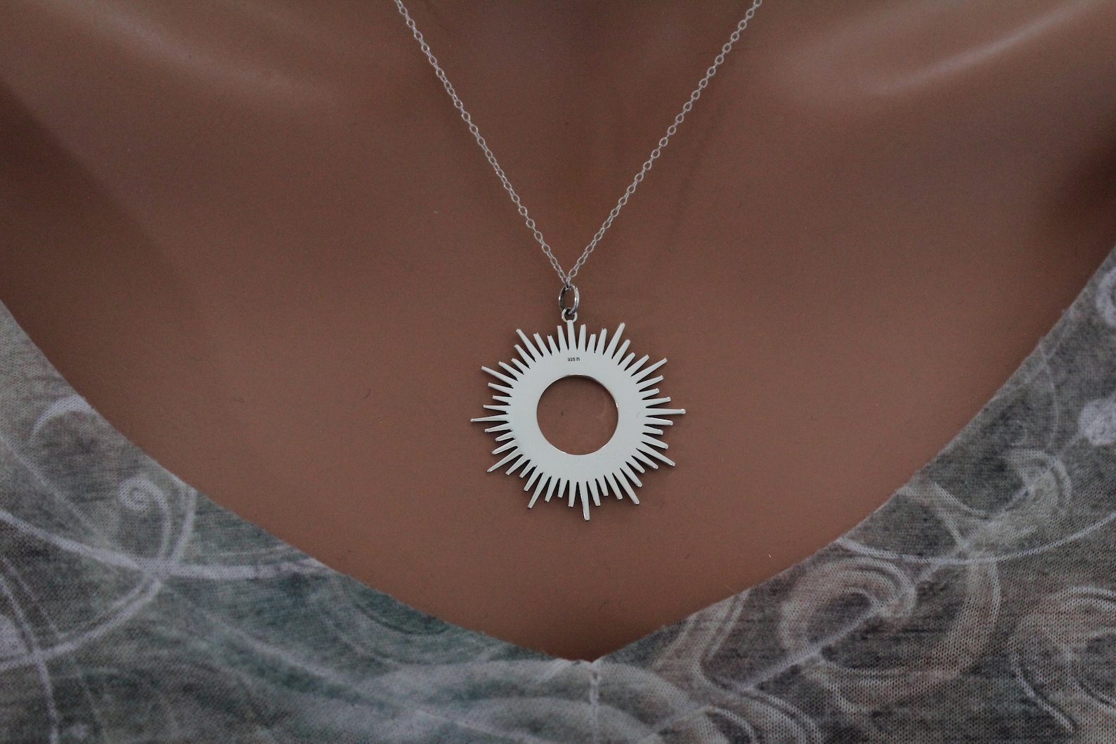 Sterling Silver Spikey Sun Pendant Necklace: Abstract Charm - Etsy
