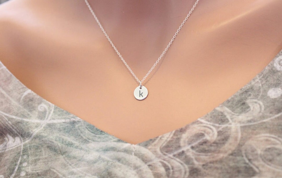 Sterling Silver Initial K Necklace: Engraved Lowercase Charm - Etsy