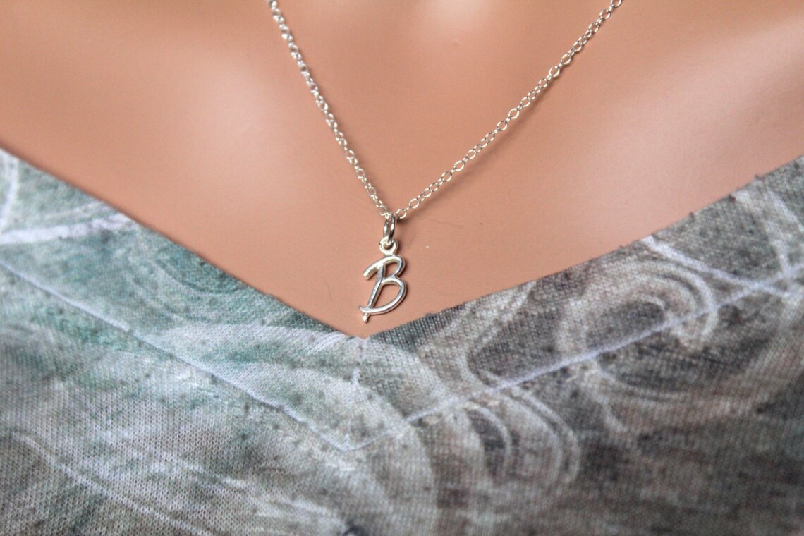 Sterling Silver Cursive B Initial Necklace B Letter Necklace - Etsy