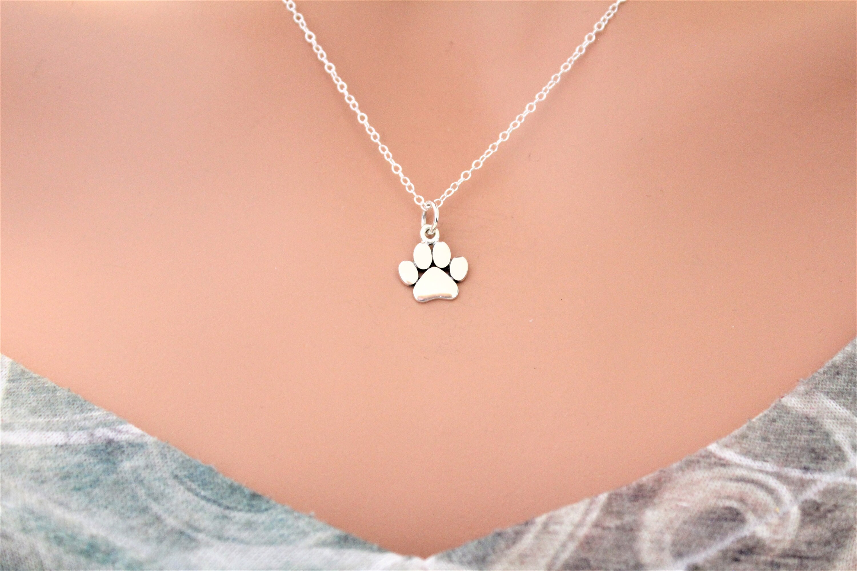 Sterling Silver Paw Print Necklace Silver Flat Paw Print - Etsy