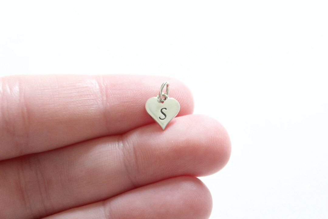 Sterling Silver S Letter Heart Charm, Silver Tiny Stamped S Initial ...