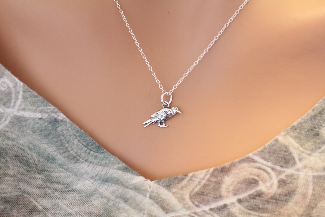Sterling Silver Raven Pendant Necklace: Bird Charm Jewelry - Etsy