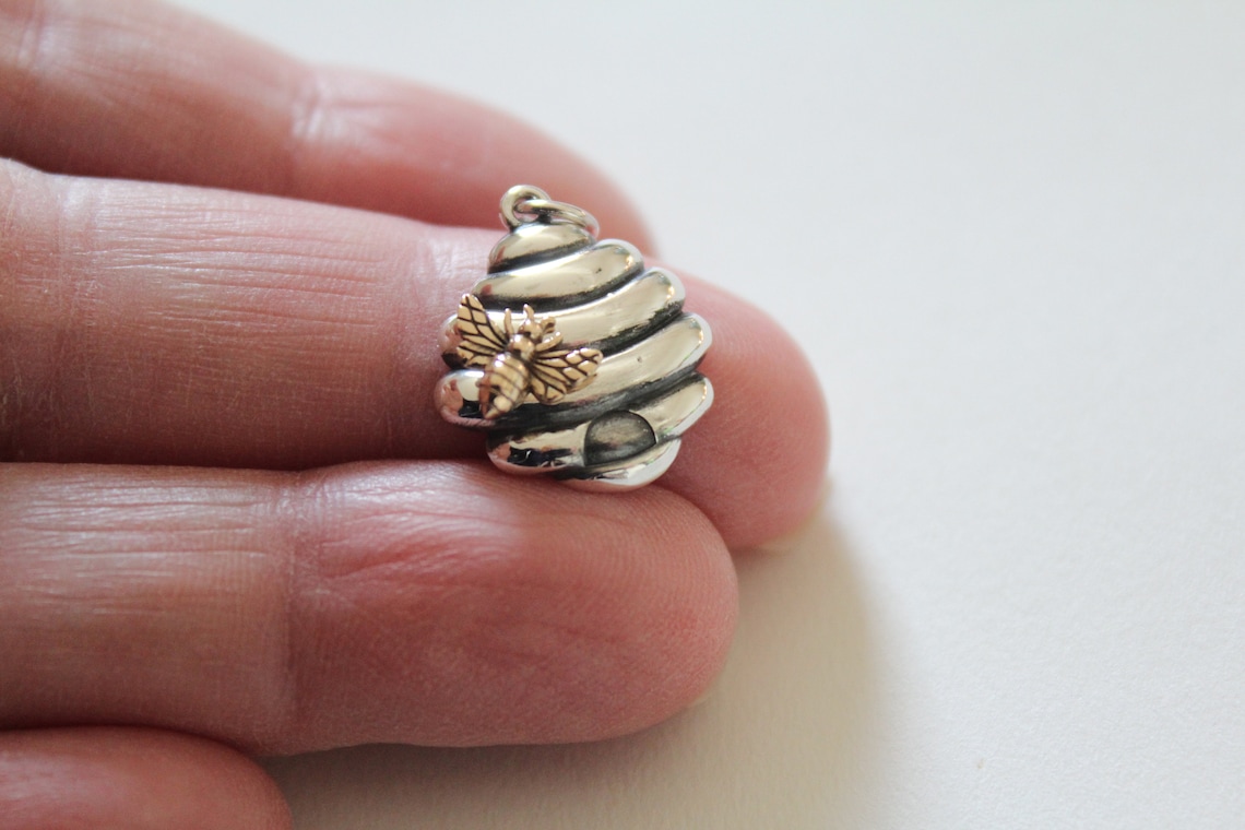 Sterling Silver Beehive Charm With Bronze Bee - Etsy