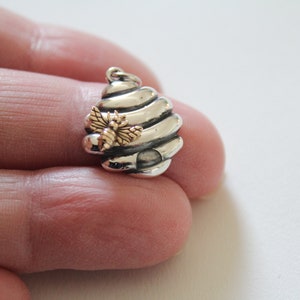 Sterling Silver Beehive Charm With Bronze Bee Silver Beehive Pendant ...