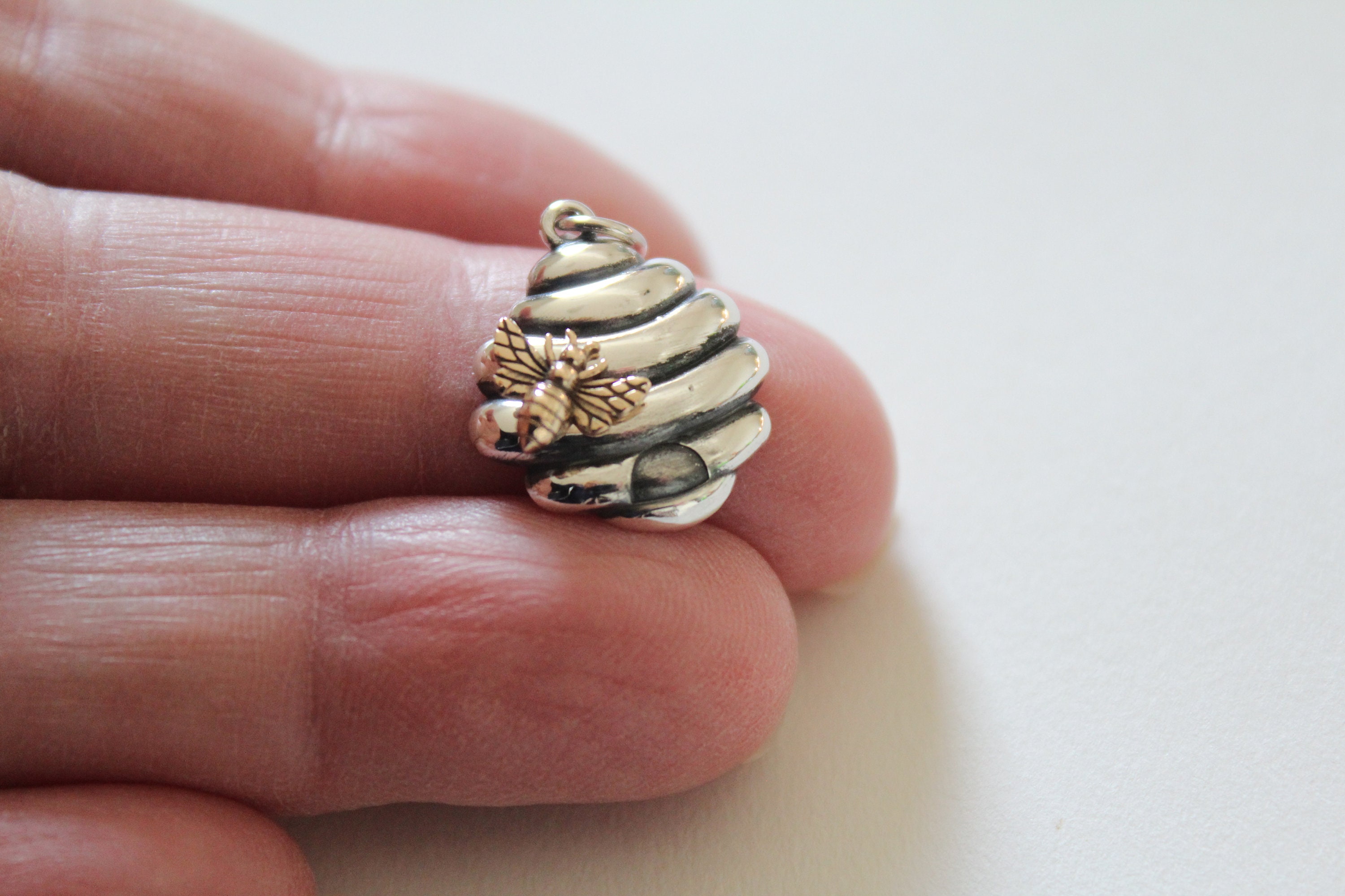 Sterling Silver Beehive Charm with Bronze Bee Silver Beehive | Etsy