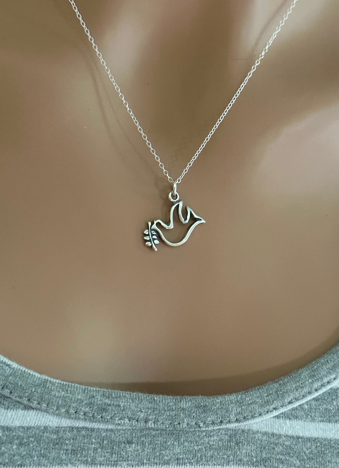 Sterling Silver Dove With Olive Branch Necklace: Peace Symbol - Etsy