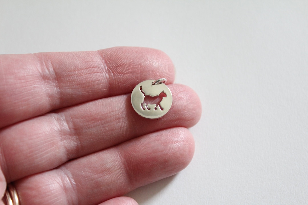 Sterling Silver Cat Charm, Silver Cat Cutout Charm, Cat Silhouette ...