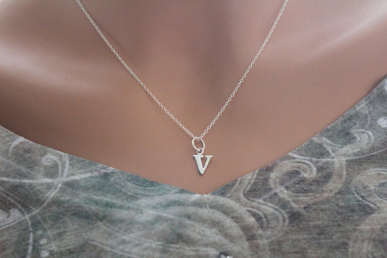 Sterling Silver Lowercase V Initial Necklace - Etsy