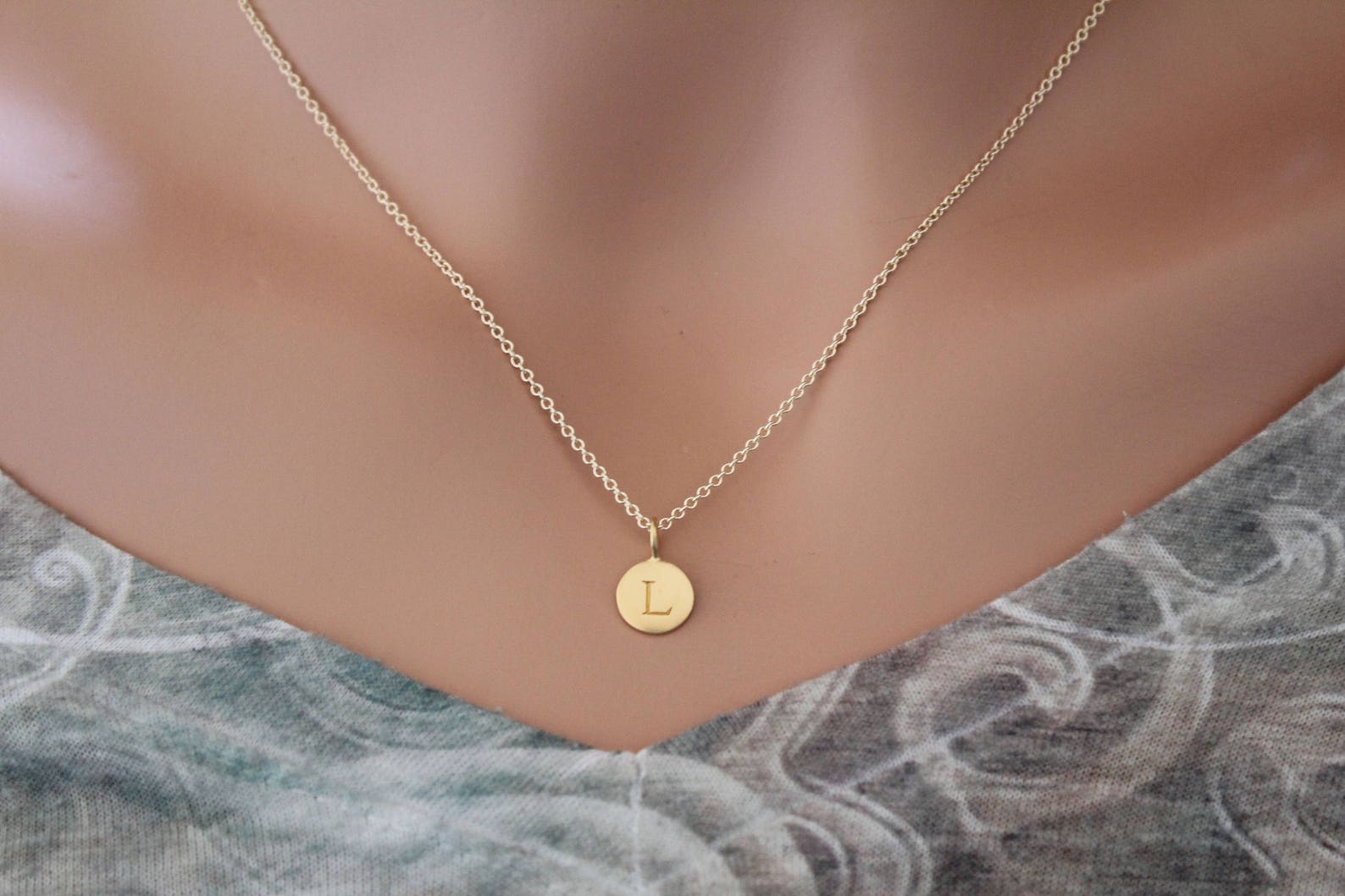 Gold Simple L Initial Necklace Gold Stamped L Necklace | Etsy