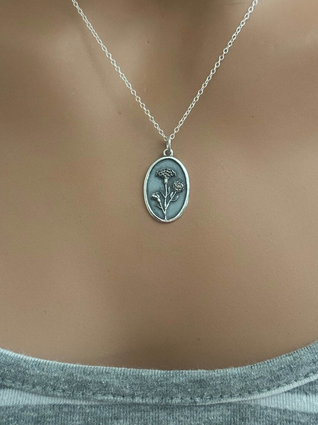 Sterling Silver Carnation Necklace: January Birth Flower Pendant - Etsy