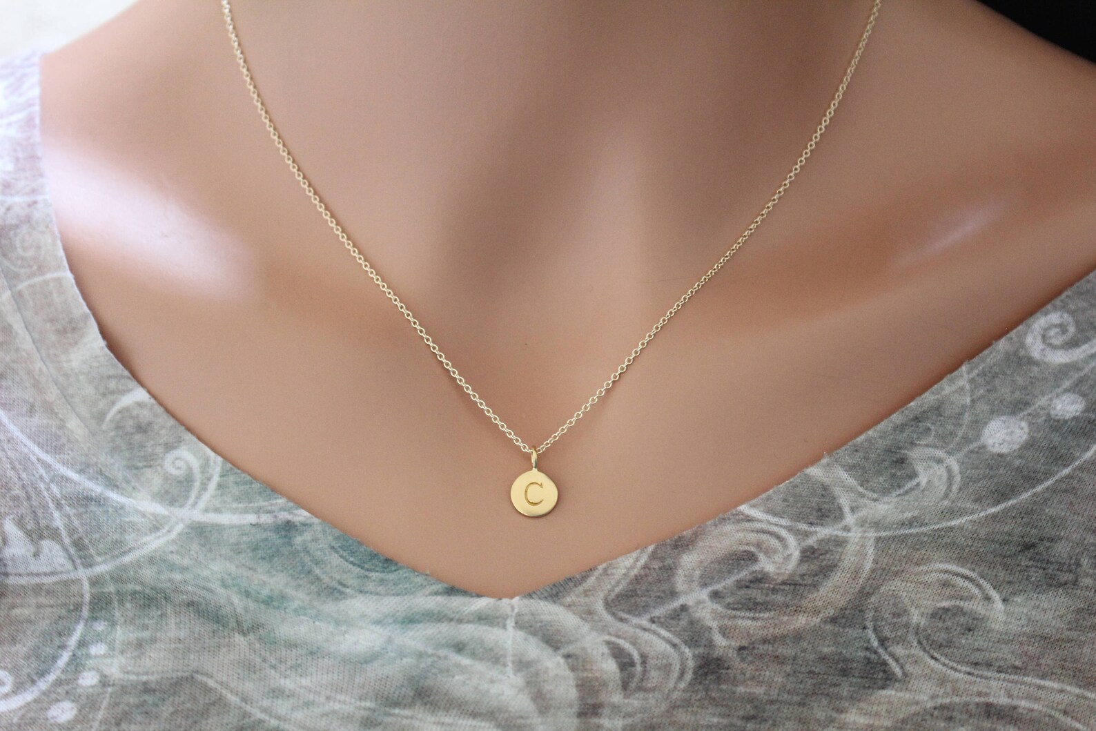 Gold Simple C Initial Necklace Gold Stamped C Necklace - Etsy