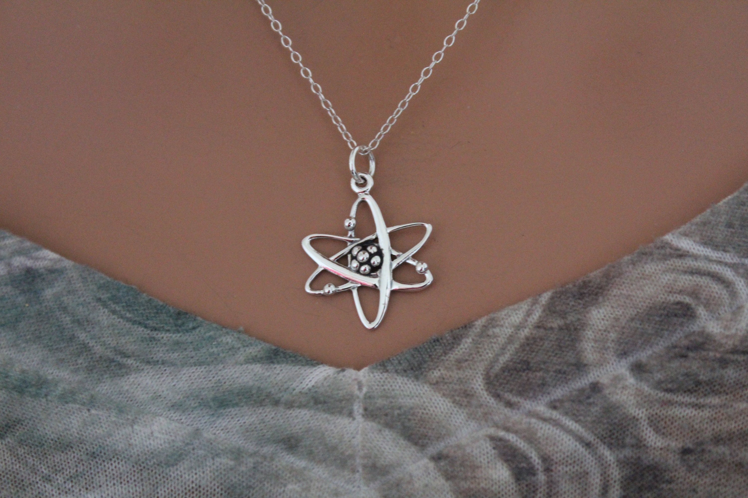 Sterling Silver Atom Charm Necklace: Science Jewelry - Etsy