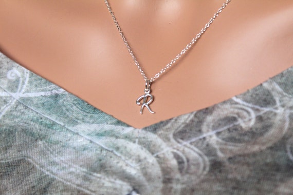 Sterling Silver Cursive R Initial Necklace R Letter Necklace | Etsy