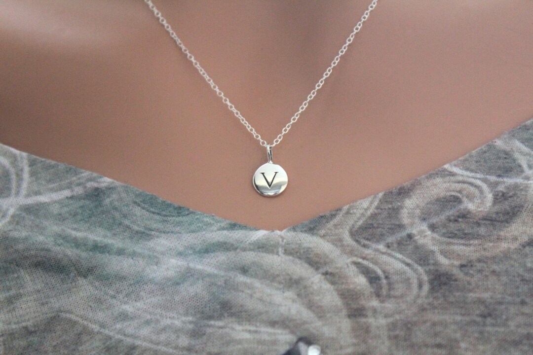 Sterling Silver Simple V Initial Necklace, Silver Stamped V Necklace ...