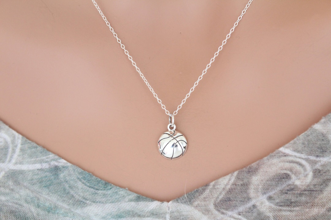 Sterling Silver Basketball Charm Necklace, Silver Basketball Pendant ...
