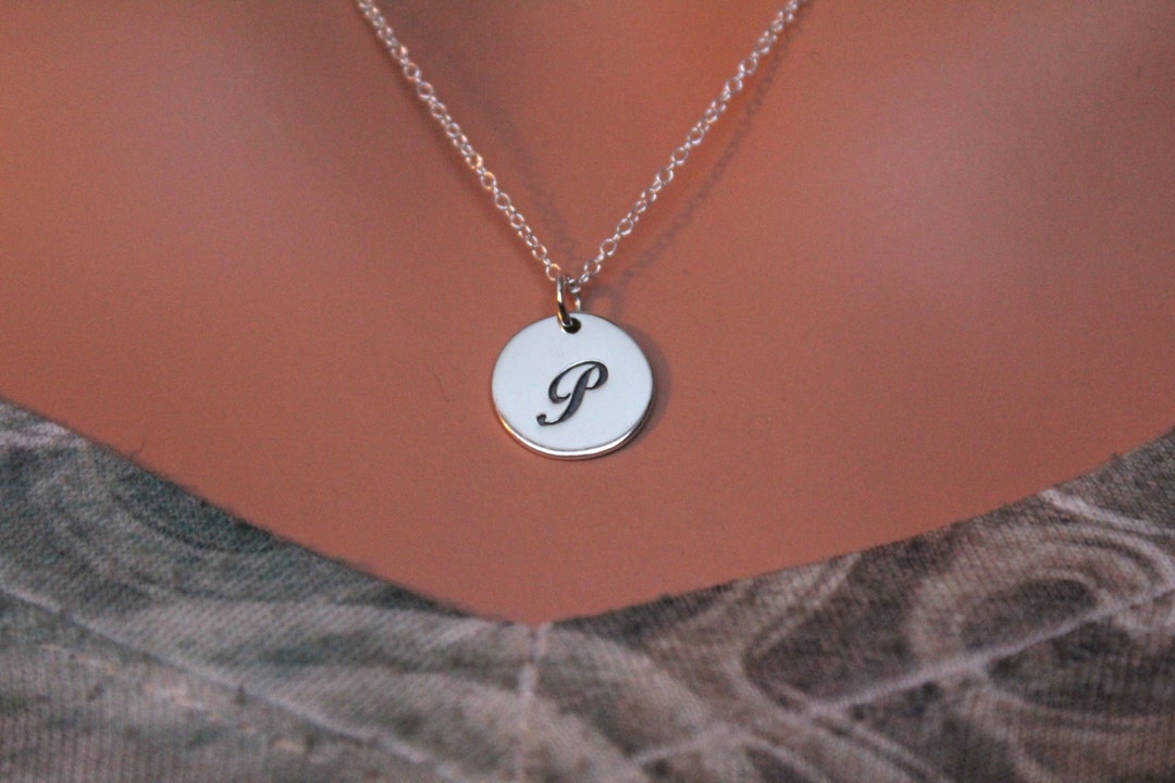 Sterling Silver Cursive Circular P Initial Charm Necklace, Cursive P ...