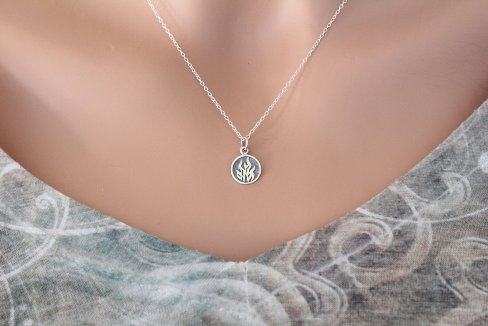 Sterling Silver Fire Element Charm Necklace - Etsy
